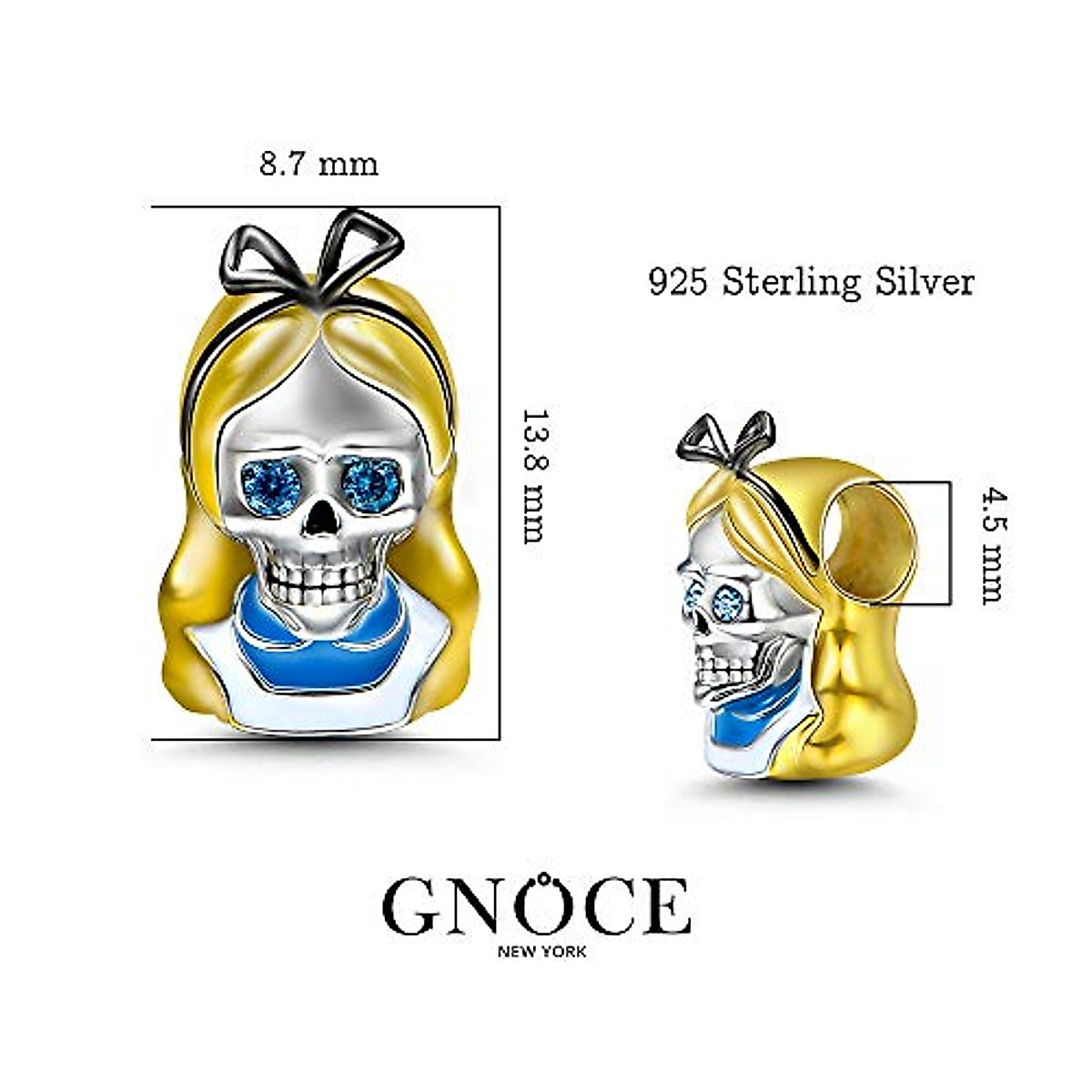 GNOCE Yellow Hair Skull Charms Sterling Silver Charm Bead Fit Bracelet/Necklace Jewelry Gift for Women