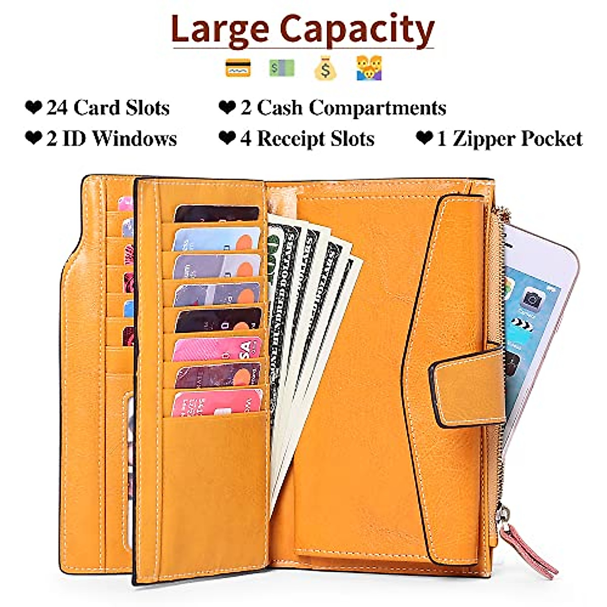 SENDEFN Women Leather Wallets RFID Blocking Clutch Card Holder Ladies Purse with Zipper Pocket