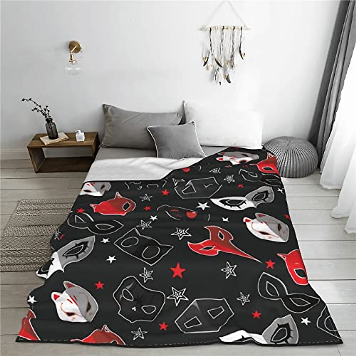Ultra-Soft Micro Fleece Flannel Throw Blankets,Lightweight Air Conditioning All Season Fuzzy Plush Blanket Persona 5 Masks Pattern for Bed/Couch/Sofa/Chair/Dorm/Travel 50"X40"