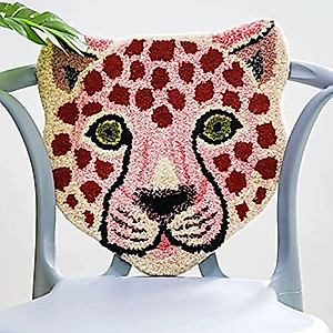 SISEY Soft Small Area Rugs, Tiger Shaped Rug Cute Cartoon Animals Lion/Panda Bath Mat Imitation Cashmere Non-Slip Absorbent Mats Carpet Door Use for Shower, Bedroom, Living Room, Pink Leopard