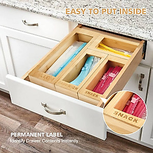 Ziplock Bag Storage Organizer For Kitchen Drawer - This Storage Dispenser for Drawer - ZipLock Bag Container Organizer in 4 Sizes, Gallon, Snack, Quart and Sandwich