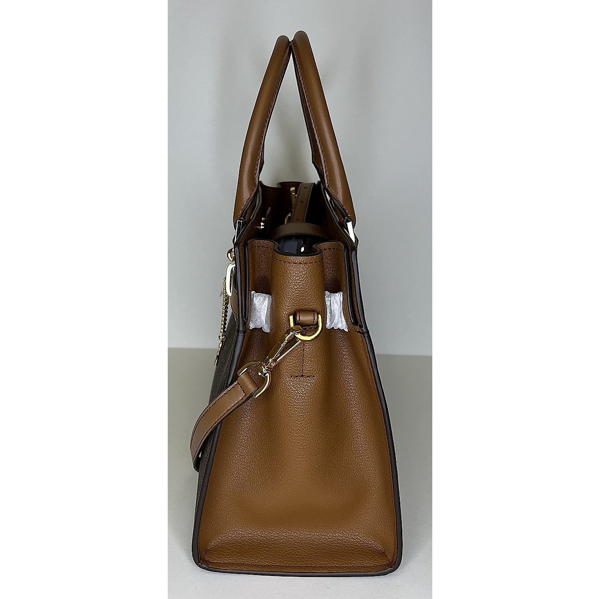 MICHAEL Michael Kors Hamilton MD Satchel bundled with Trifold Wallet and Purse Hook (Signature MK Brown)