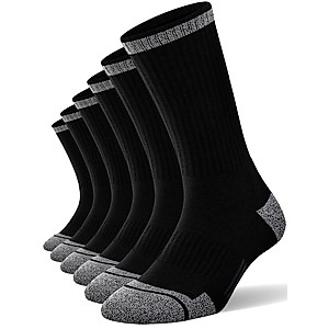 FITRELL 6 Pack Men's Athletic Crew Socks Cushioned Work Boot Socks, Black, Large, Shoe Size 9-12