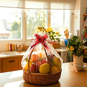 ELTNEGSA 30x45 Inch Clear Basket Bags, 10 Pack Large Cellophane Wrap Bags Basket Packaging Bags with 10pcs Bows for Christmas Gift Packages Fruit Basket