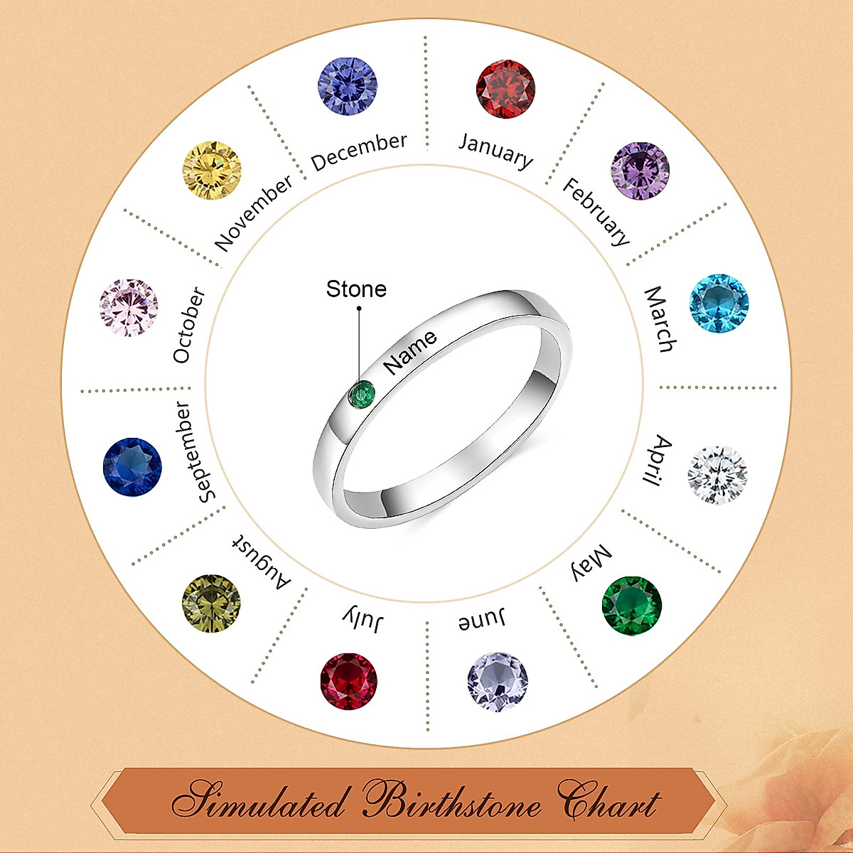 Lovejewelry 2PCS Personalized Custom Engraved Name Initial Rings with Simulated Birthstones Customized Best Friend Rings for Women Girls (2PCS)