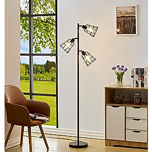 Modern Floor Lamp for Living Room Bright Lighting Tall Stand Up Lamp Farmhouse Rustic Industrial Black Tree Floor Lamps for Bedrooms, Office with Reading Light Standing Lamp
