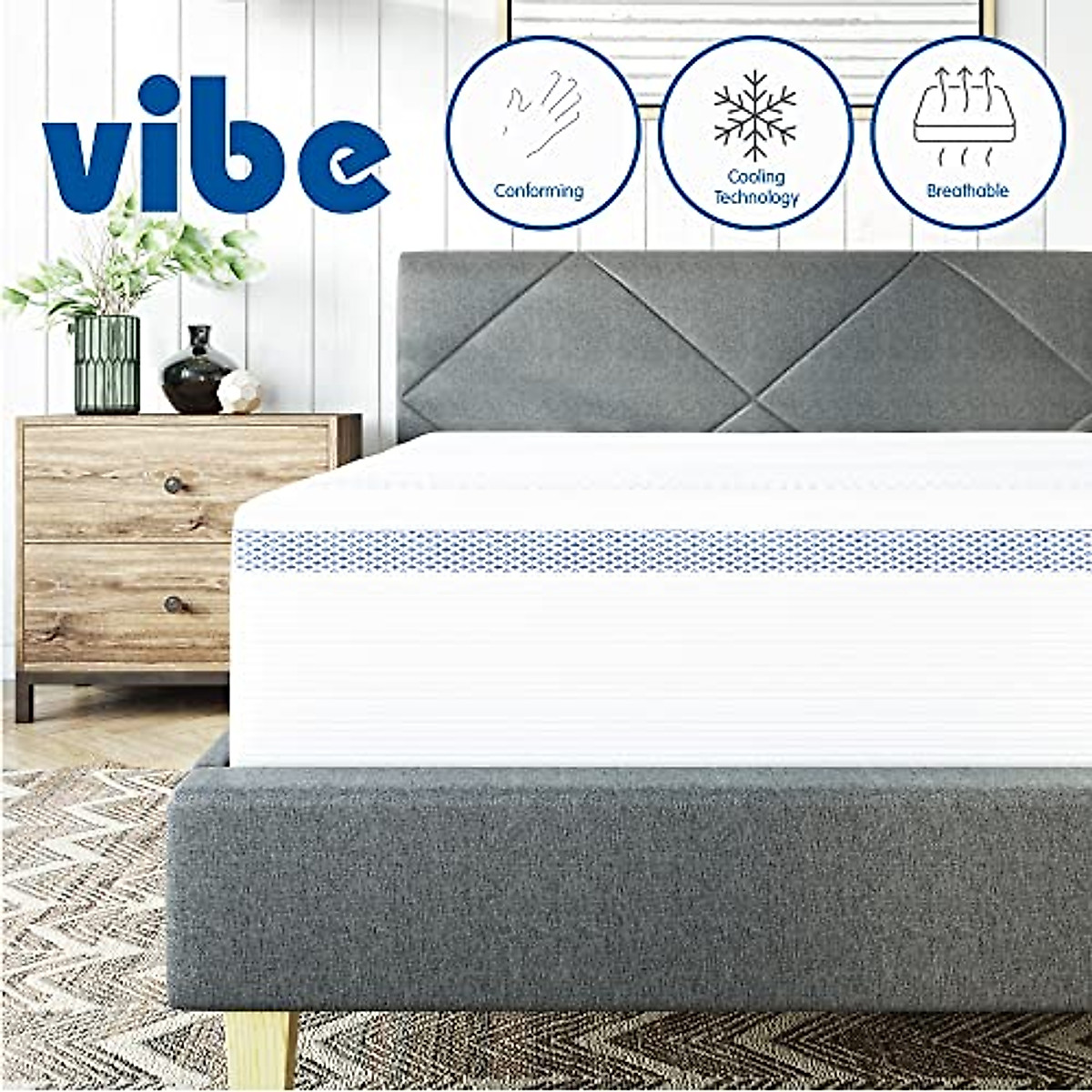 Vibe Gel Memory Foam 12-Inch Mattress with Bonus Mattress Protector| CertiPUR-US Certified | Bed-in-a-Box, Twin XL, White