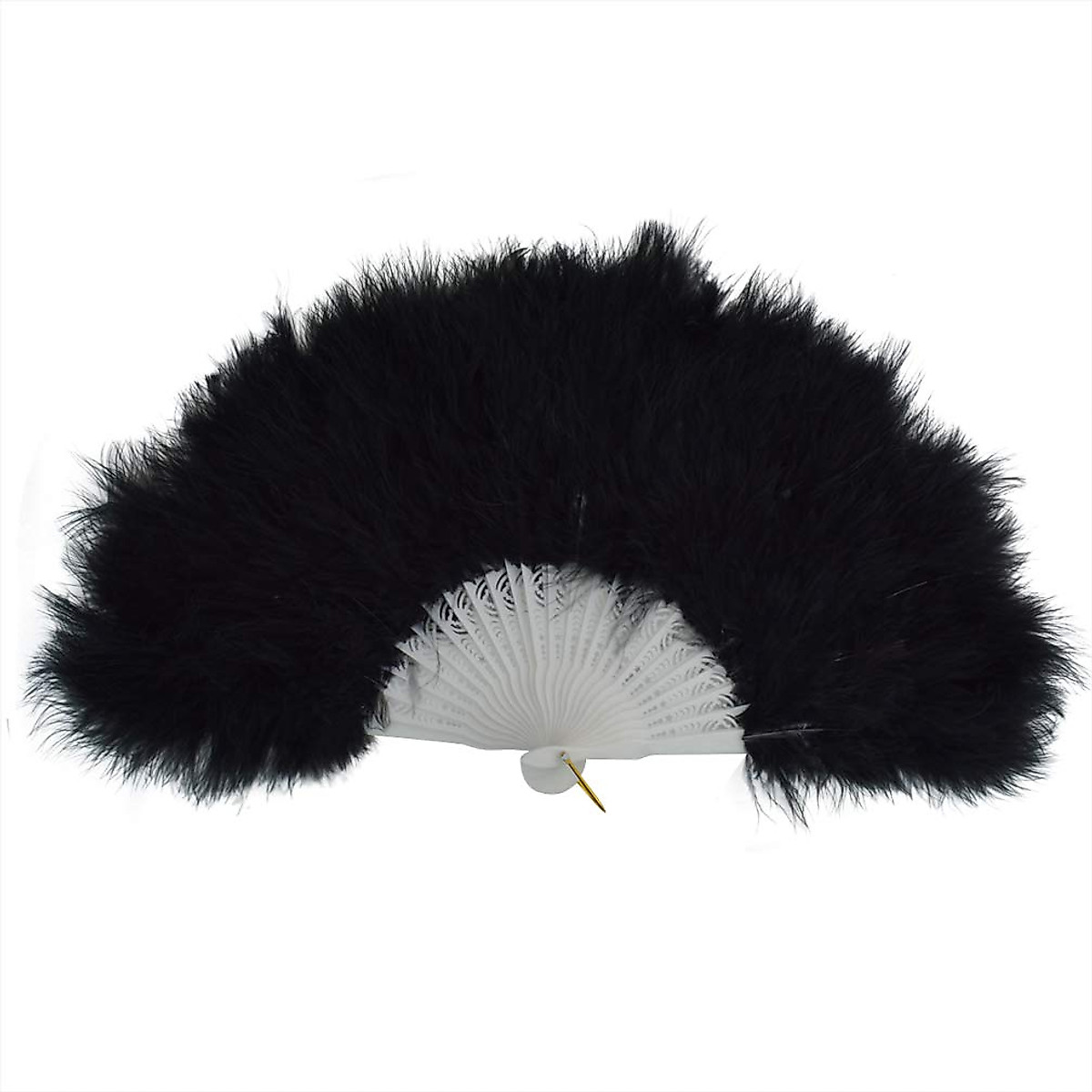 Wobe 20s Vintage Feather Fan Flapper Dance Roaring Gatsby Burlesque Handheld Marabou Feather Fan Flapper Accessories (Black)