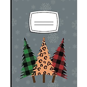 Composition Notebook: Checkered & Leopard Print Christmas Trees with Grey Snowflake Background | Holiday Notebook Cute Seasonal Notebook for Adults ... College Ruled 110 pages (55 sheets)