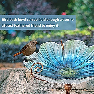 MUMTOP 31 Inch Height Glass Birdbath Birdfeeder with Metal Stake Garden Yard Outdoor Blue