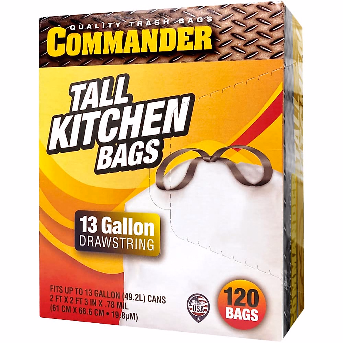 Commander 13 Gallon 0.78 MIL White Plastic Trash Bags Unscented - 24" x 27" - Pack of 120, For Home, Kitchen, Commercial, & Office