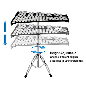 ENNBOM 32 Note Black Glockenspiel with Music Sheet Clip Xylophone Instrument Set Equipped with Adjustiable Height Frame（32 Note, Black）