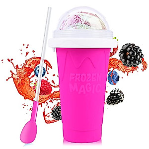 Slushie Maker Cup, TIK TOK Frozen Magic Smoothies Cup, Double Layers Silica Cup, DIY Homemade Slushies, Cooling Maker Cup, Freeze Mug Tools, Portable Squeeze Icy Cup for Milkshake (Pink)