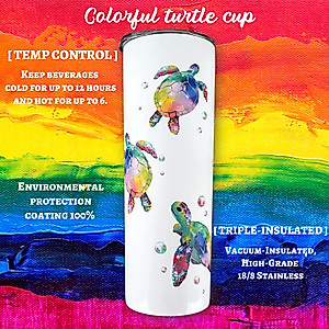 Mofvugz Sea Turtle Gifts - 20 Oz Double Wall Vacuum Insulated Stainless Steel Tumbler with Lid and Straw - Watercolor Ocean Turtle Cup, Travel Coffee Mug