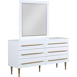 Meridian Furniture 844White-D Marisol Collection Modern | Contemporary Dresser with Brushed Gold Metal Legs and Handle, 60" W x 18" D x 32" H, White