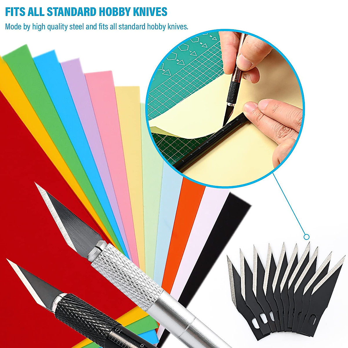 EHDIS Precision Craft Hobby Knife Blades 11# Knife Blades Refill Hobby Art Blades Cutting Tool with Storage Case for Craft, Hobby, Scrapbooking, Stencil (50)