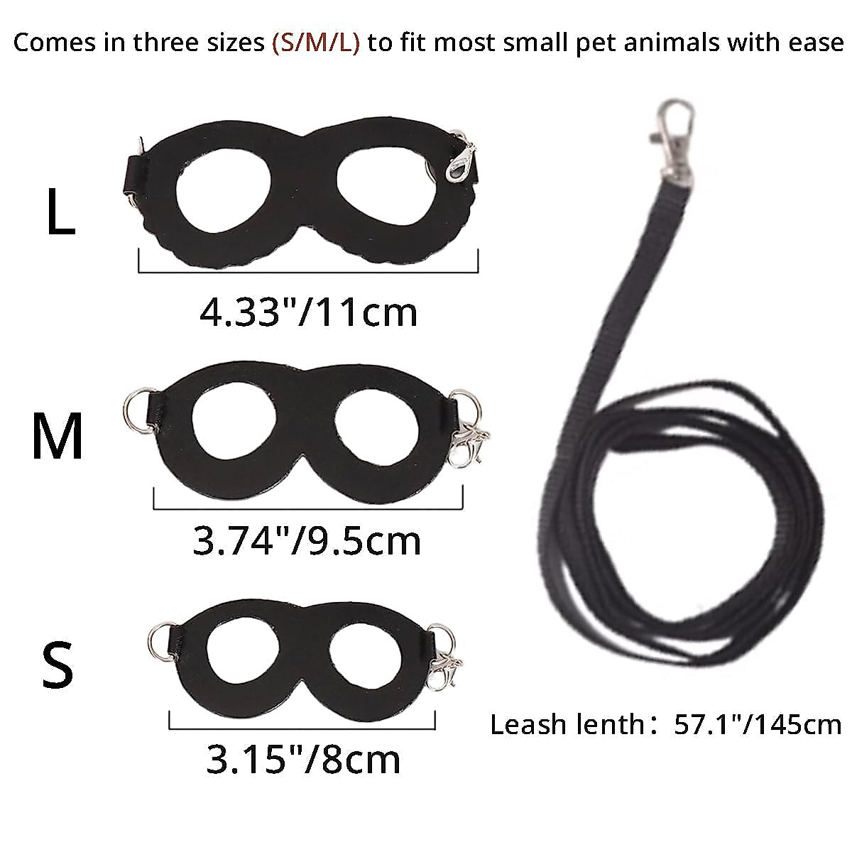 MANON ROSA Sugar Gliders Harness Leash Set - 3 Pcs Training Walking Gear Small Animal Adjustable Traction Ropes Vest for Squirrels Hamsters Rats Gerbils Reptiles Bearded Dragon Lizards Black