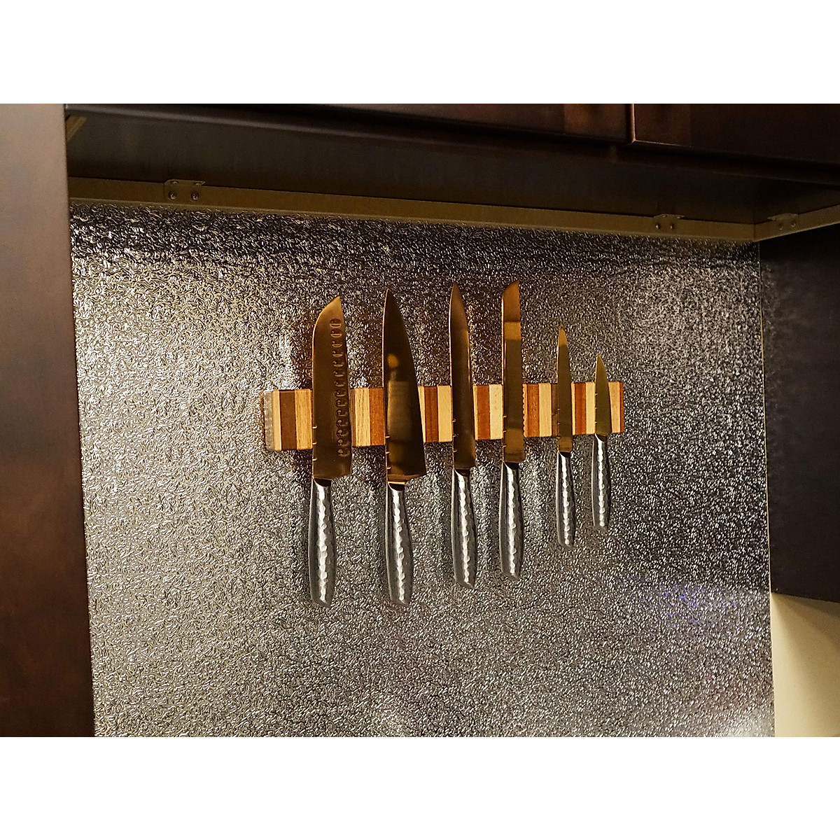 Rainbow Magnetic Knife Strip, Holder 17 Inches Long, Powerful Magnetic Wood Knife Holder for Wall, Made from Walnut, Sapele, Oak, Beech Woods.