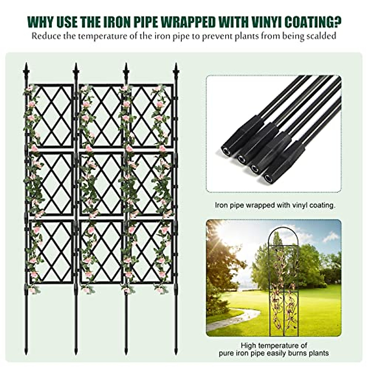 WellSign Garden Trellis for Climbing Plants Outdoor and Indoor 63inch, Sturdy Rustproof Coated Metal Support Fence Climbing Frame with 20 Reusable Ties for Ivy Vines Vegetable Flower 1Pack