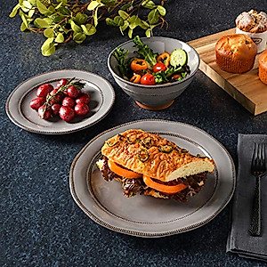 Gibson Elite Terranea Round Reactive Glaze Terra Cotta Dinnerware Set, Service for Four (12pcs), Grey