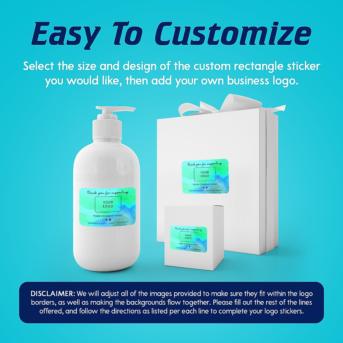 100 Rectangle Square Custom Vinyl Stickers - Label Stickers for Small Business Logo - Personalized Logo Labels for Handmade, Packaging, Bottle, Jars, Candle, Brand Stickers (Apple Green, 3x2)