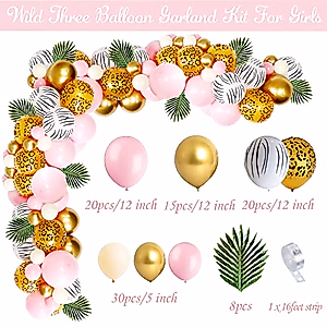 Young Wild and Three Decorations Girls, Party Inspo Safari Birthday 3rd Girl, Boho Floral Jungle Theme Third, Supplies Kit, Banner Backdrop Cake Toppers Balloon Arch Poster Crown, Pink