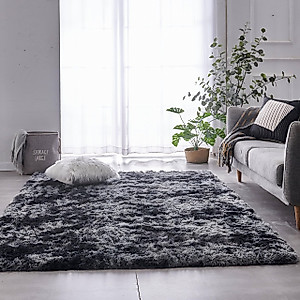 TABAYON 8 x 10 Feet Shag Area Rugs, Ultra Soft Indoor Modern Nursery Rug, Tie-Dyed Dark Grey Plush Shaggy Throw Carpets for Boy and Girls Room Dorm Living Room
