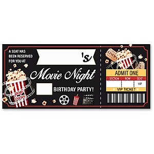VAHATAN Movie Birthday Party Invitations 20 Pack Movie Theme Ticket Invitations with Envelopes Invites Cards for Birthday Party