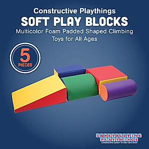 Constructive Playthings Kids Climbing Toys for Toddlers, Soft Play Equipment, Daycare Essentials, Padded Shapes, Sturdy Vinyl Exterior, Easy to Clean, Multicolor, 5 Foam Shapes, All Ages