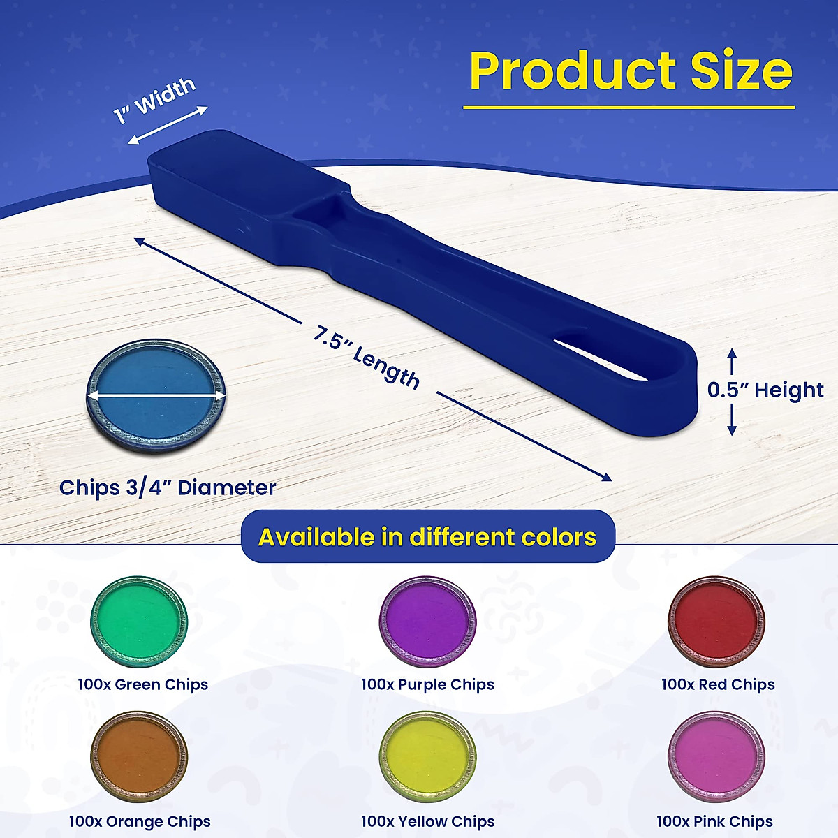 MR CHIPS Made in USA Bingo Magnetic Wand & ¾ Inch Blue 100 Upgraded Pieces Chips Plastic with Metal Rings - Support American Jobs