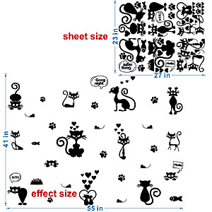ANFRJJI Removable PVC Wall Sticker - Lovely Cat Light Switch Decal with Cartoon Animal Mural - Effect 41"x55"inch - Cute and Fun Home Decor for Kids and Cat Lovers (Black-JWH210-Cat)