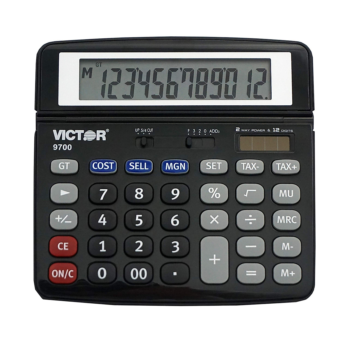 Victor 9700 12-Digit Standard Function Business Calculator, Battery and Solar Hybrid Powered Tilt LCD Display, Great for Home and Office Use, Black