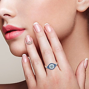 Greek Evil Eye Ring Sterling Silver Protection Spiritual Turkish Blue All Seeing Evil Eye Rings for Women Amulet Sapphire Jewelry Gift Size 9
