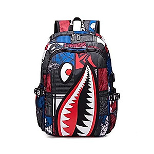 XKJFOTCY Shark Backpack for Boys, Fashion Multi-Functional Teens Bookbag, Laptop Backpack, Casual Daypack