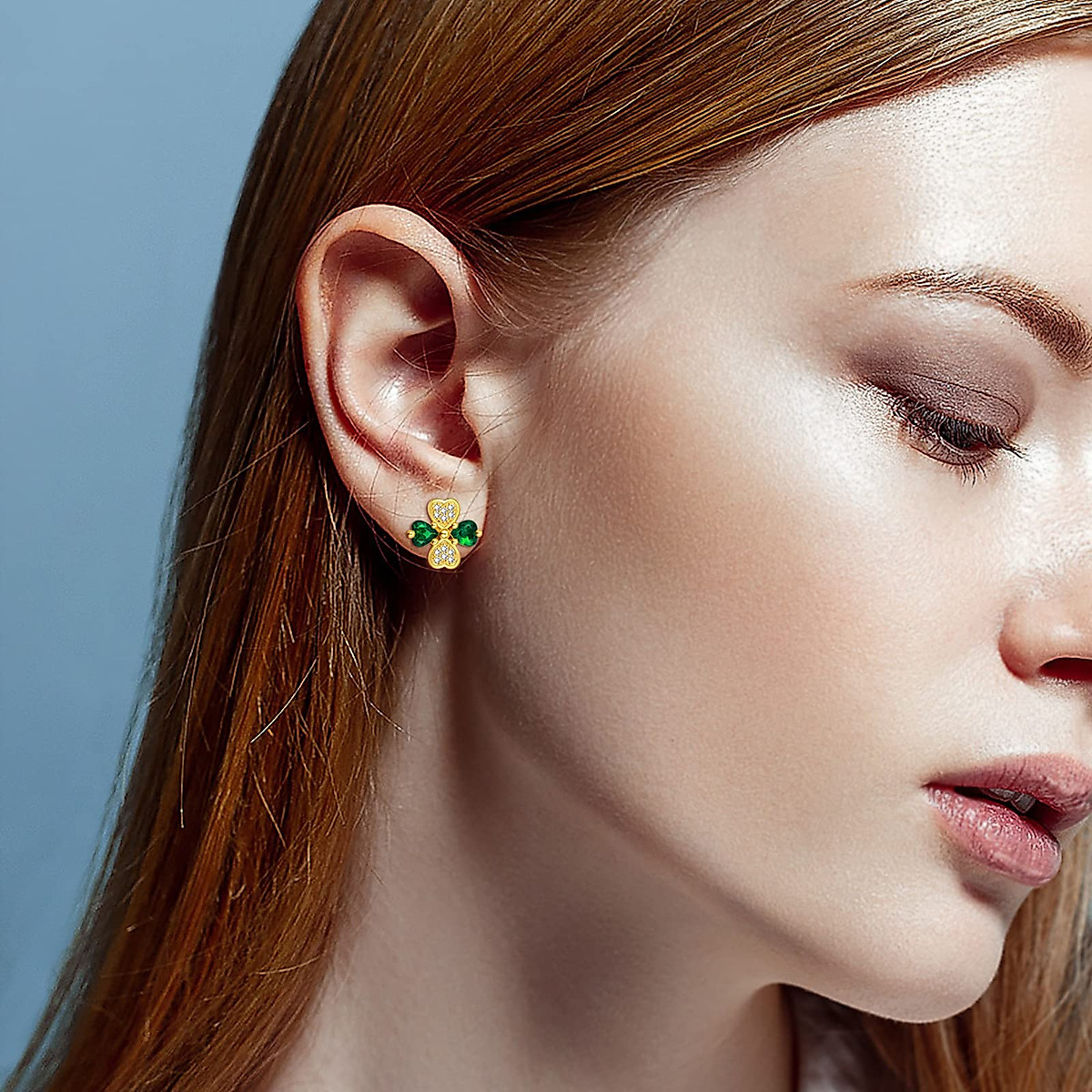 St Patricks Day Earrings Sterling Silver Four Leaf Clover Shamrock Irish Stud Earring Jewelry Gifts for Women Parade (Gold)