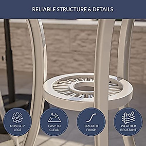 BELLEZE 3 Piece Bistro Set, Aluminum Bistro Table Set Outdoor Bistro Set, Weather-Resistant Garden Table and Chairs Wrought Iron Patio Furniture for Balcony Backyard, Leaf Design - White