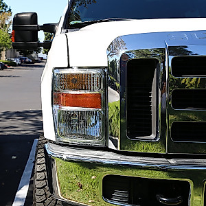 Auto Dynasty Factory Style Halogen Headlights Assembly Compatible with Ford F250 F350 F450 F550 Super Duty 2nd Gen 2008-2010, Driver and Passenger Side, Chrome Housing Amber Corner