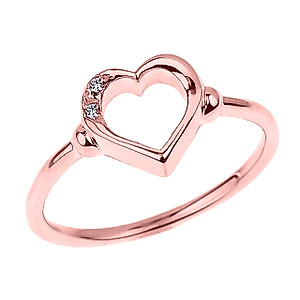 Modern Contemporary Rings 10K Rose Gold Diamond Accented Open Heart Ring with Pavé Set Gems (J-K Color, I1-I2 Clarity) - Size 6-3/4