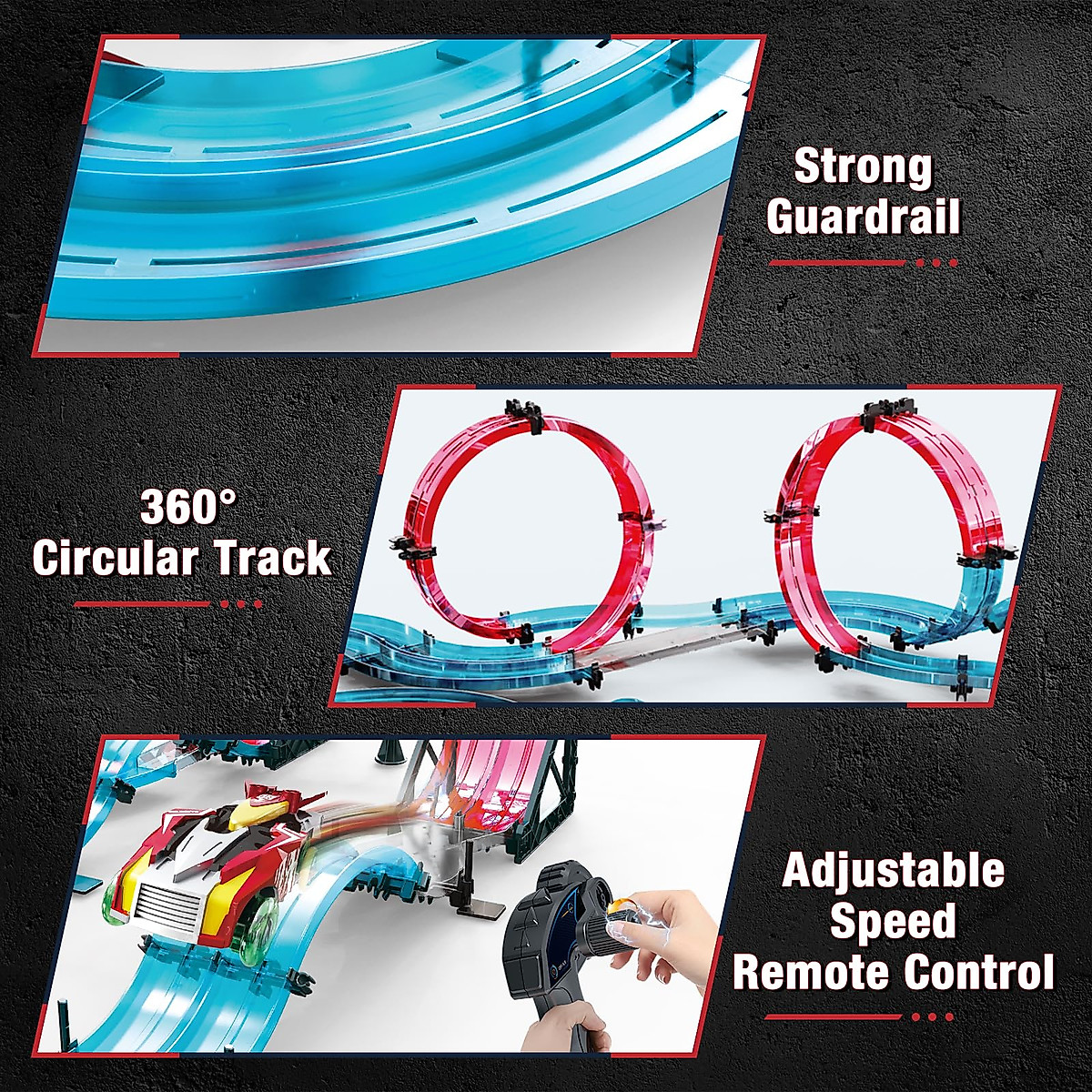 REMOKING RC Track Car, STEM Rail Race RC Track Car Toys Build Your Own 3D Super Track Ultimate Slot Car Playset 2 Cars 2 Remote Controllers Party Game, Great Gifts Toys for Kids Boys Girls Age 6 7 8 9