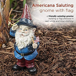 Alpine Corporation 12" Tall Outdoor Patriotic Garden Gnome Saluting Yard Statue Decoration