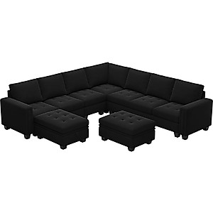 Belffin Oversized Velvet Modular 8-Seat Sectional Sofa Set with Storage Ottoman U Shaped Couch Set Modular Sectional Convertible Sofa Couch with Reversible Chaise Corner Sofa Couch Set Black