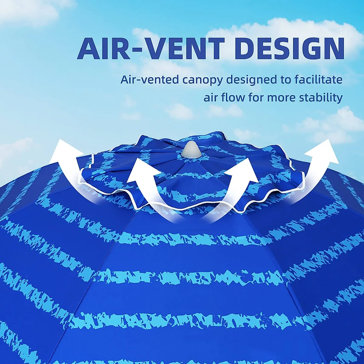 AMMSUN Beach Umbrellas for Sand Heavy Duty Wind Portable, 6.5 ft Beach Umbrella with Sand Anchor & UV Protection, Outdoor Patio Umbrella with Carry Bag for Beach Patio Garden Outdoor, Blue