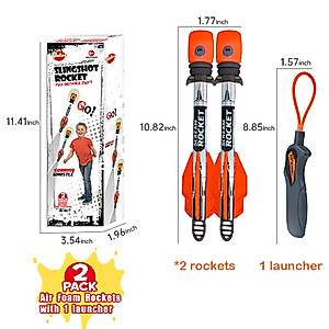 VATOS Slingshot Rocket Launcher Toys for Kids - Sky Rockets Air Foam Scream Rocket with 2 Pack & 1 Launcher | Shoots Up to 250 FT Outdoor Indoor Activity for Boys Girls Aged 4 5 6 7 8 9+