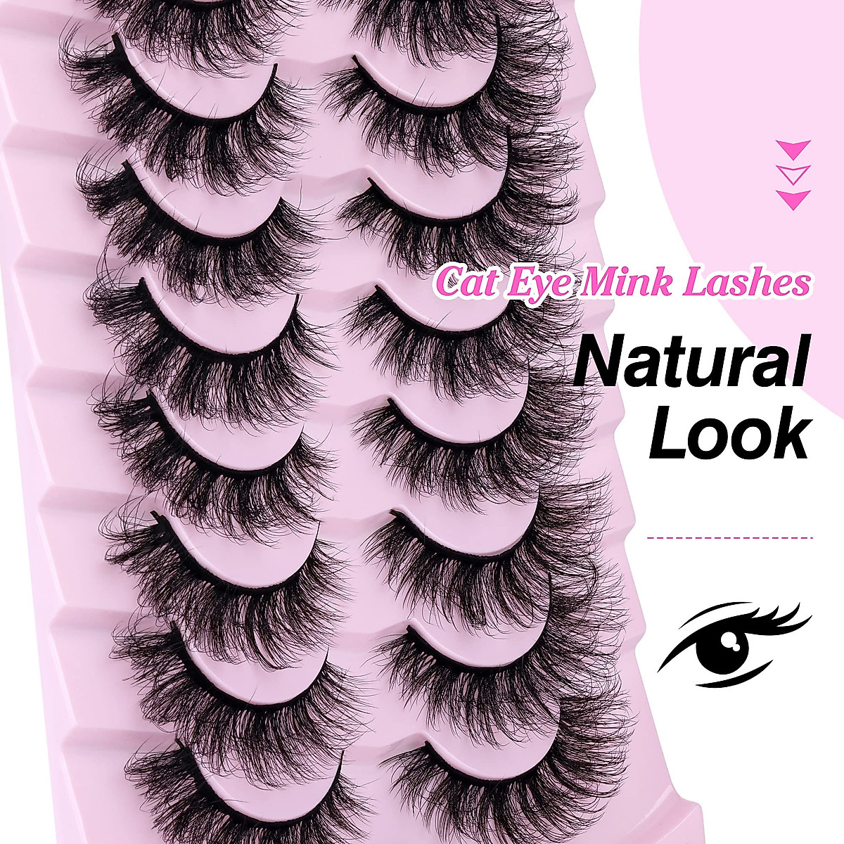 False Eyelashes Fluffy Wispy Mink Lashes 16mm Natural Full Volume Pestañas Cat Eye Lashes 9 Pairs by Yawamica Black