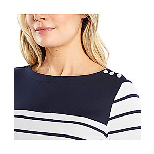 Nautica Women's Boatneck 3/4 Sleeve 100% Cotton Shirt, Indigo, Large