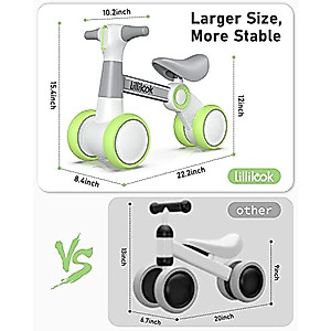 Lillilook Baby Balance Bike for Toddlers 1-3 Years Old, Riding Toys with 4 Wheels for Chilren Age 2, No Pedal Anti-Drop Baby Walker Bicycle, Kids First Bike Birthday Gift, for Boys Girls