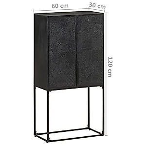 WEMYUFURN Sideboard Black 23.6"x11.8"x47.2" Solid Acacia and Mango Wood, Buffet Cabinet, Storage Sideboard,Coffee Bar Cabinet, Kitchen Buffet Storage Cabinet for Dinning Room, Kitchen and Living Room