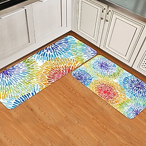 Tie Dye Kitchen Mats 2 Pieces Non Slip Runner Rug Set Watercolor Colorful Spiral Boho Hippie Swirl Print Kitchen Rugs Washable Comfort Floor Mat for Kitchen, Sink, Office, 23.6"x35.4"+23.6"x70.9"