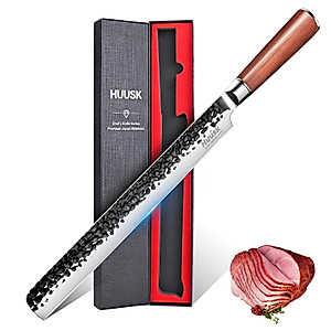 Huusk Brisket Slicing Knife 12", Hand-forged Carving Knife for Meat Cutting, High Carbon Steel Brisket Trimming Knife, Japanese Meat Slicing Knife for Turkey BBQ, Gift for Dad Mom