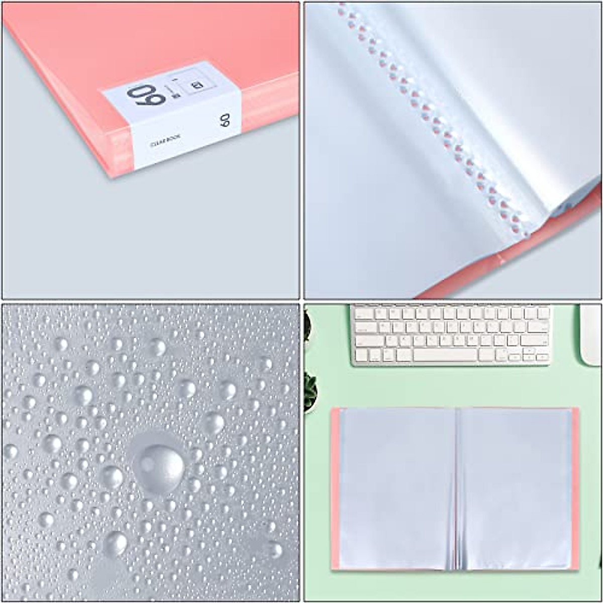 MEGREZ A3 Diamond Painting Storage Book, Large Portfolio Folder for Artwork, Report Sheet, Art Painting Storage Book with 60 Pockets Clear Sleeves, Pink